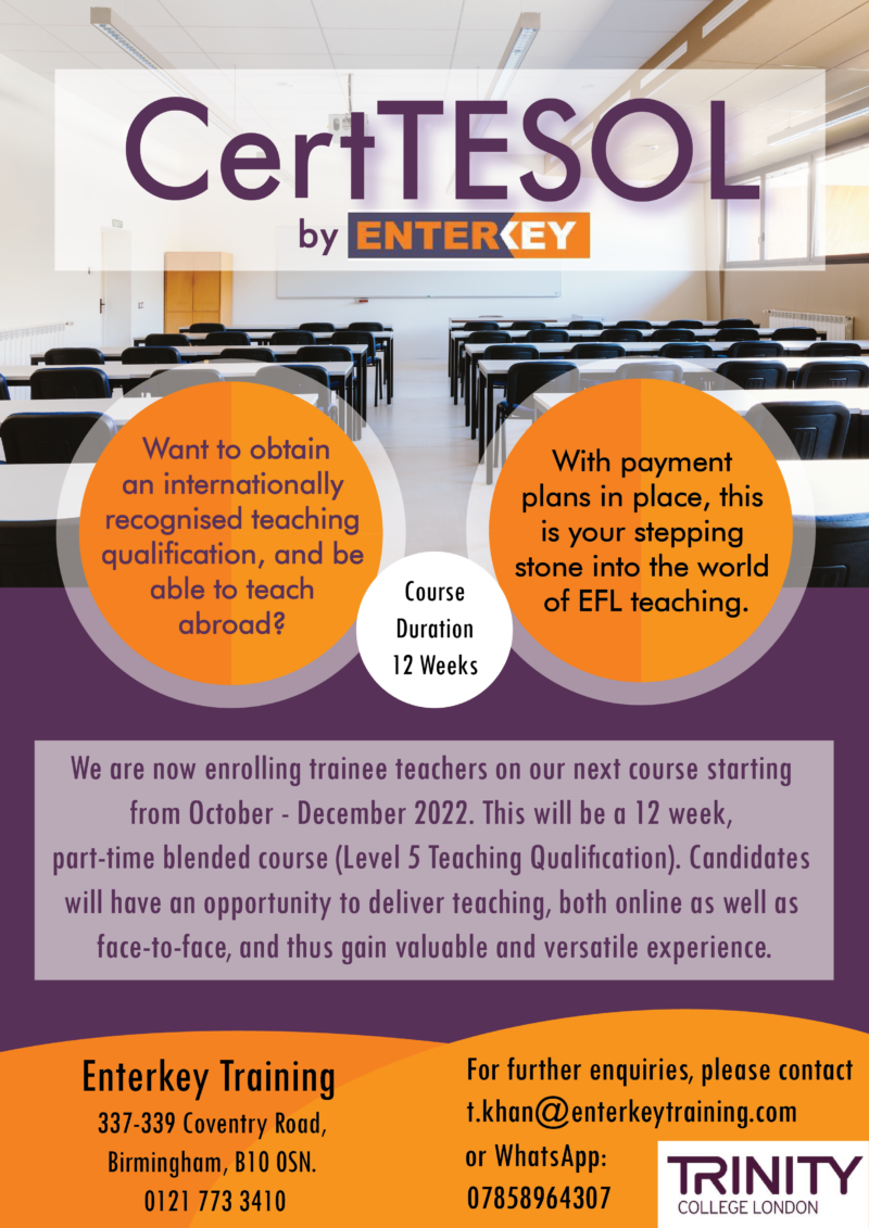 CertTESOL - Level 5 Teaching Qualification - Enterkey Training